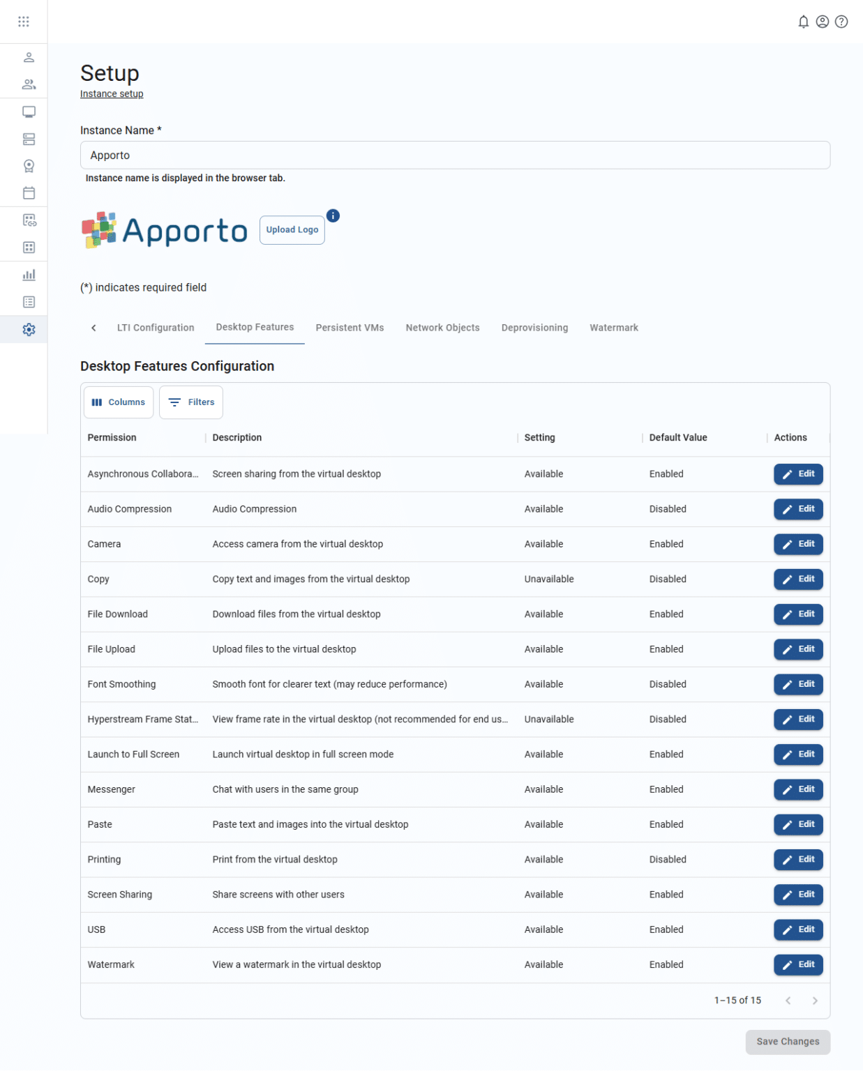 Configuring desktop features | Apporto