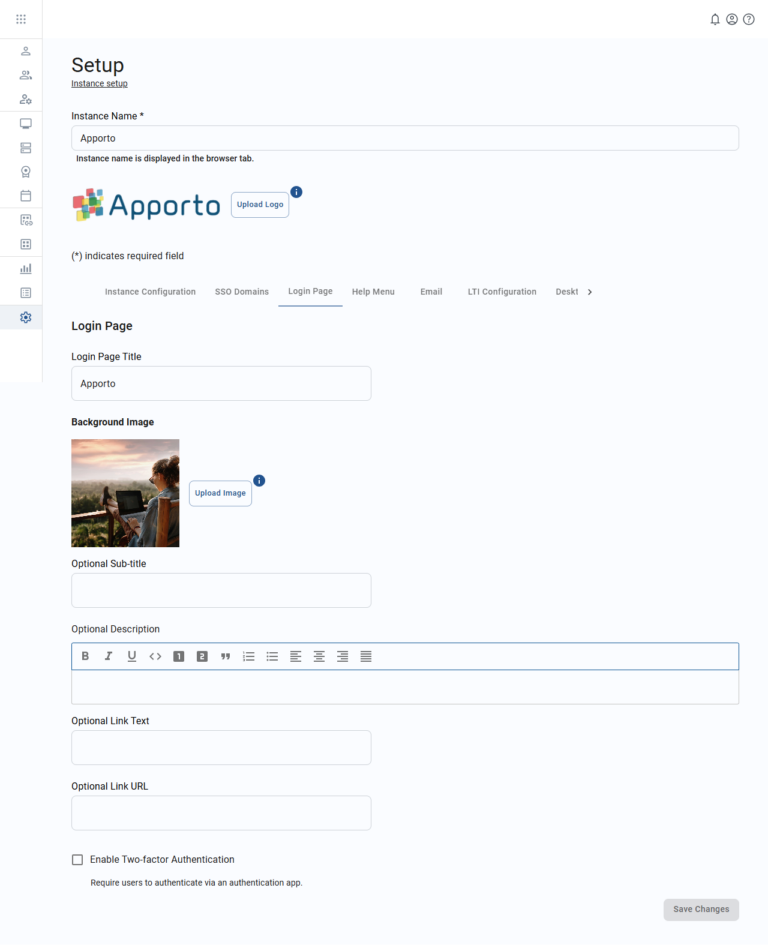 Configuring the Login page | Apporto