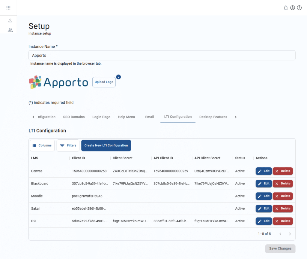 Configuring Learning Tools Interoperability (LTI) settings | Apporto